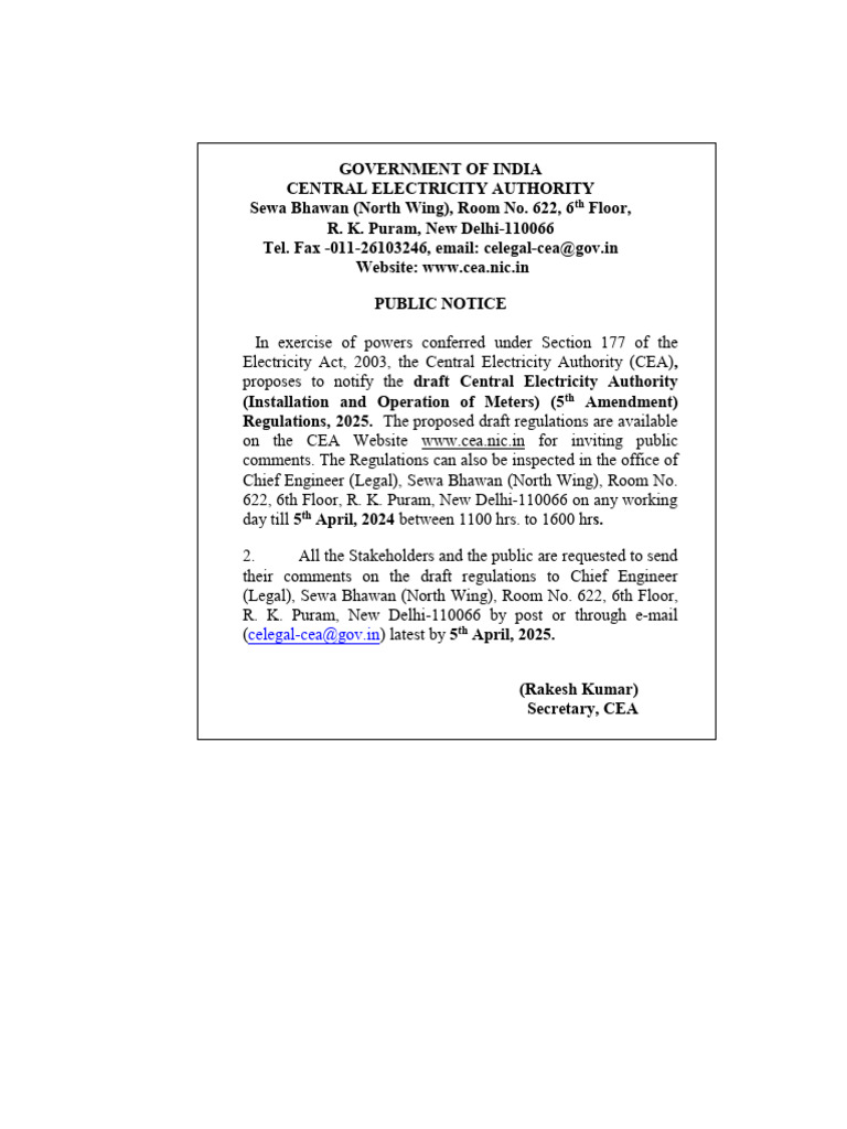 Draft Central Electricity Authority (Installation and Operation of ...