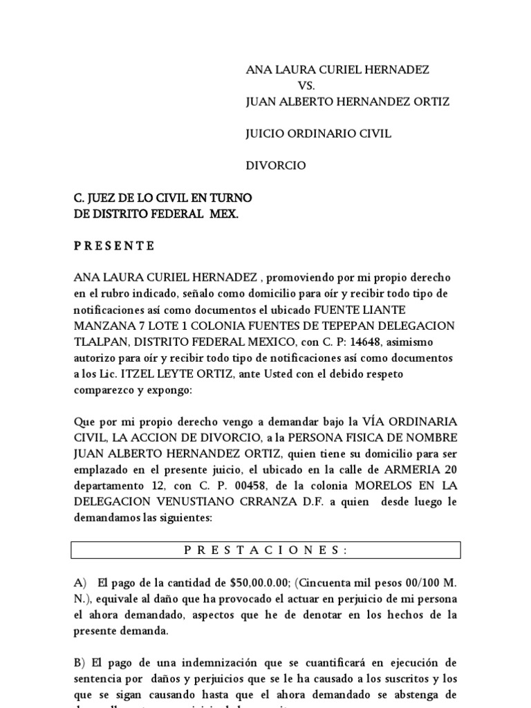 Demanda Modelo | Ciudad de México | Demanda judicial