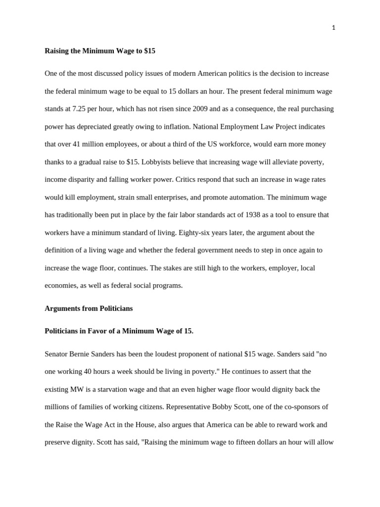 Minimum Wage Debate: $15 Proposal Analysis | PDF | Cost Of Living ...