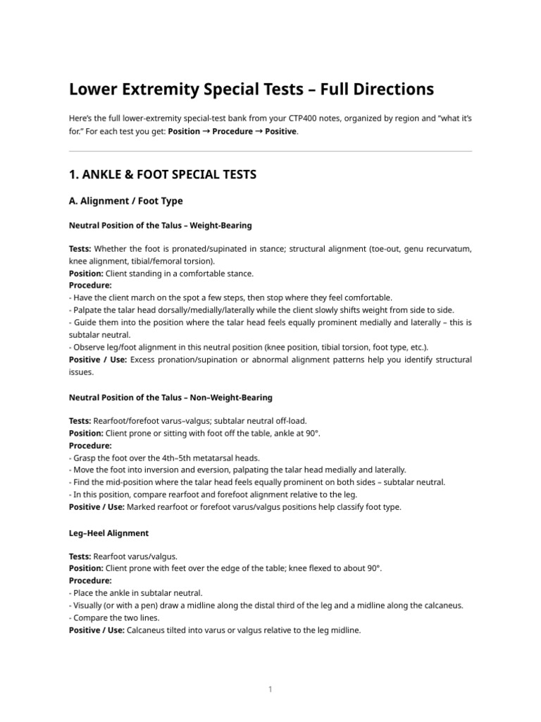 Lower Extremity Special Tests Guide | PDF | Knee | Human Leg