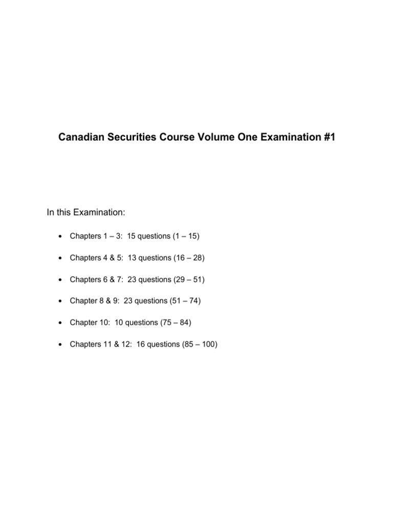 Canadian Securities Course Exam 1 | PDF | Bonds (Finance) | Derivative ...
