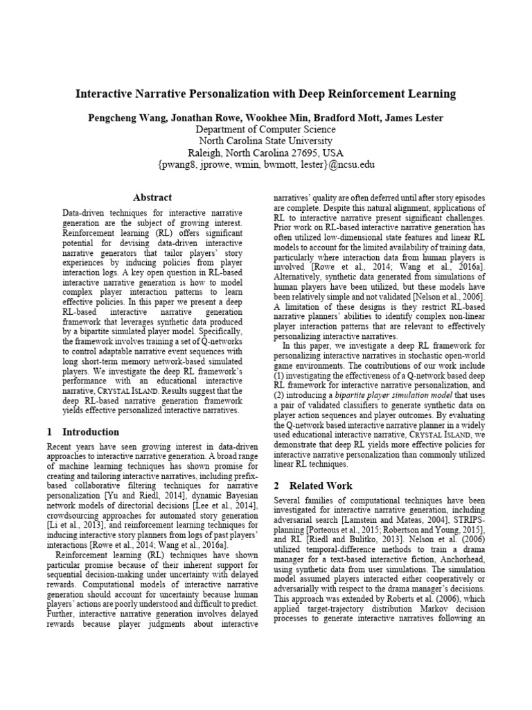 Interactive Narrative Personalization With Deep Reinforcement Learning ...