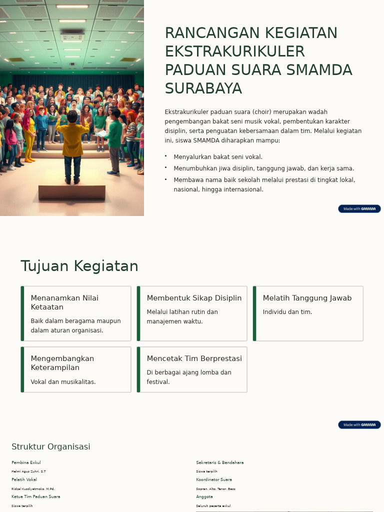 Rancangan Kegiatan Ekstrakurikuler Paduan Suara Smamda Surabaya | PDF