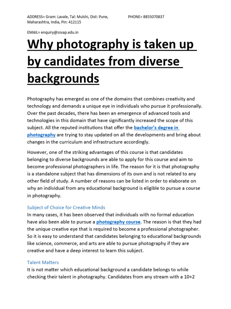 Why Photography is Taken Up by Candidates From Diverse Backgrounds ...