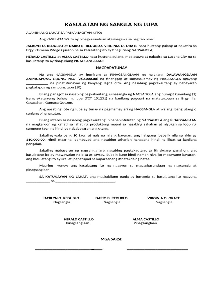 Kasulatan Ng Sangla Ng Lupa (Autorecovered) | PDF