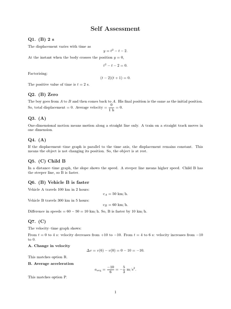 C11 Ch01 Self Assessment Pdf Velocity Acceleration