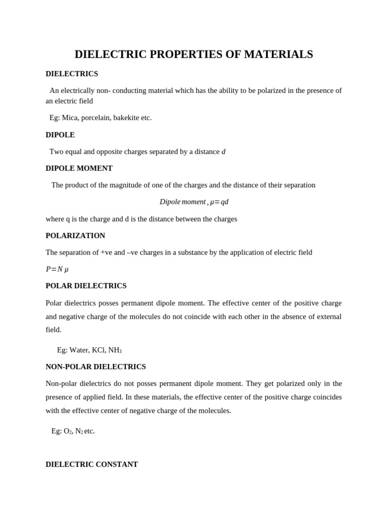 Dielectric Properties of Materials Explained | PDF | Dielectric ...