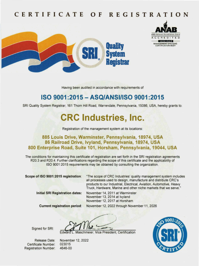 ISO 9001:2015 Certification for CRC Industries | PDF | Systems Thinking ...