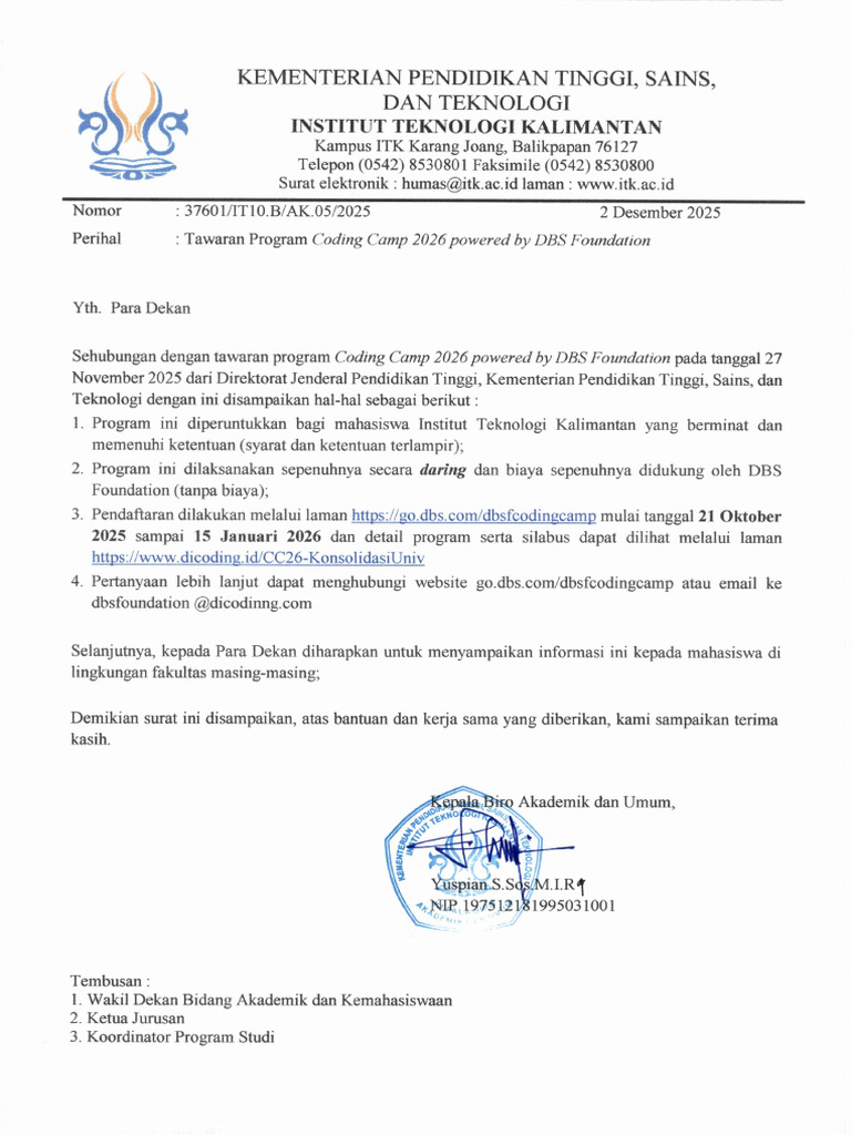 Pemberitahuan Tawaran Program Coding Camp 2026 Powered by DBS Foundation | PDF