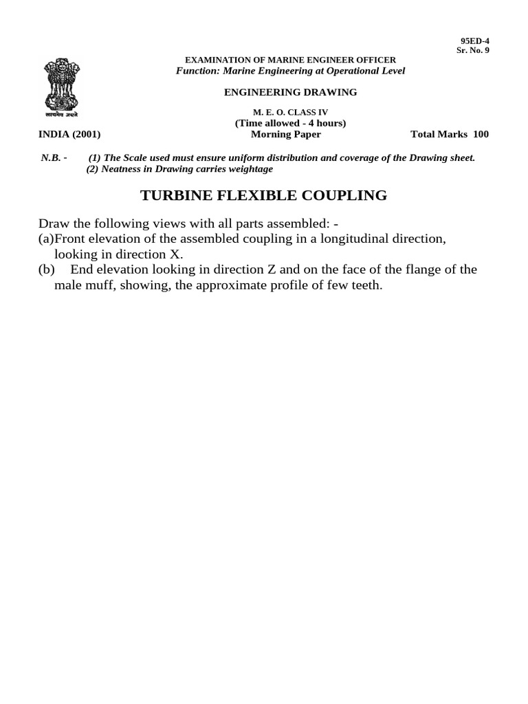 Marine Engineer Exam: Turbine Coupling Drawing | PDF