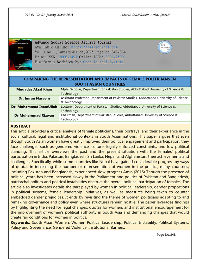 Female Politicians in South Asia: Impact & Challenges | PDF ...