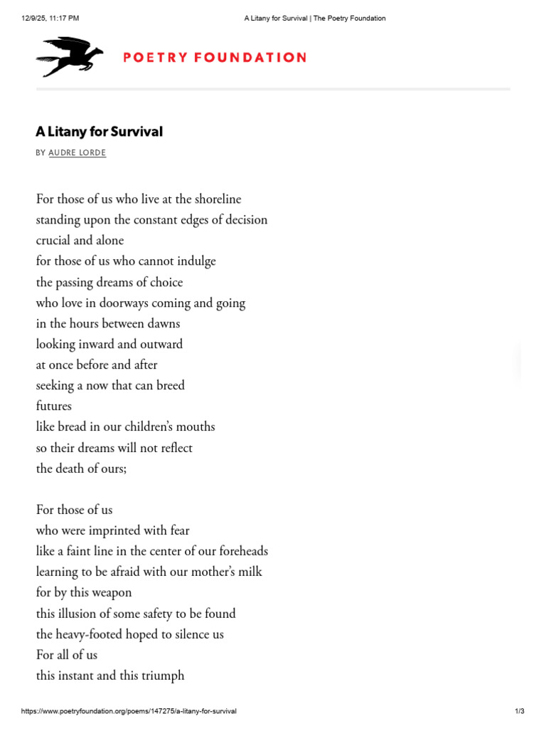 A Litany For Survival - The Poetry Foundation | PDF