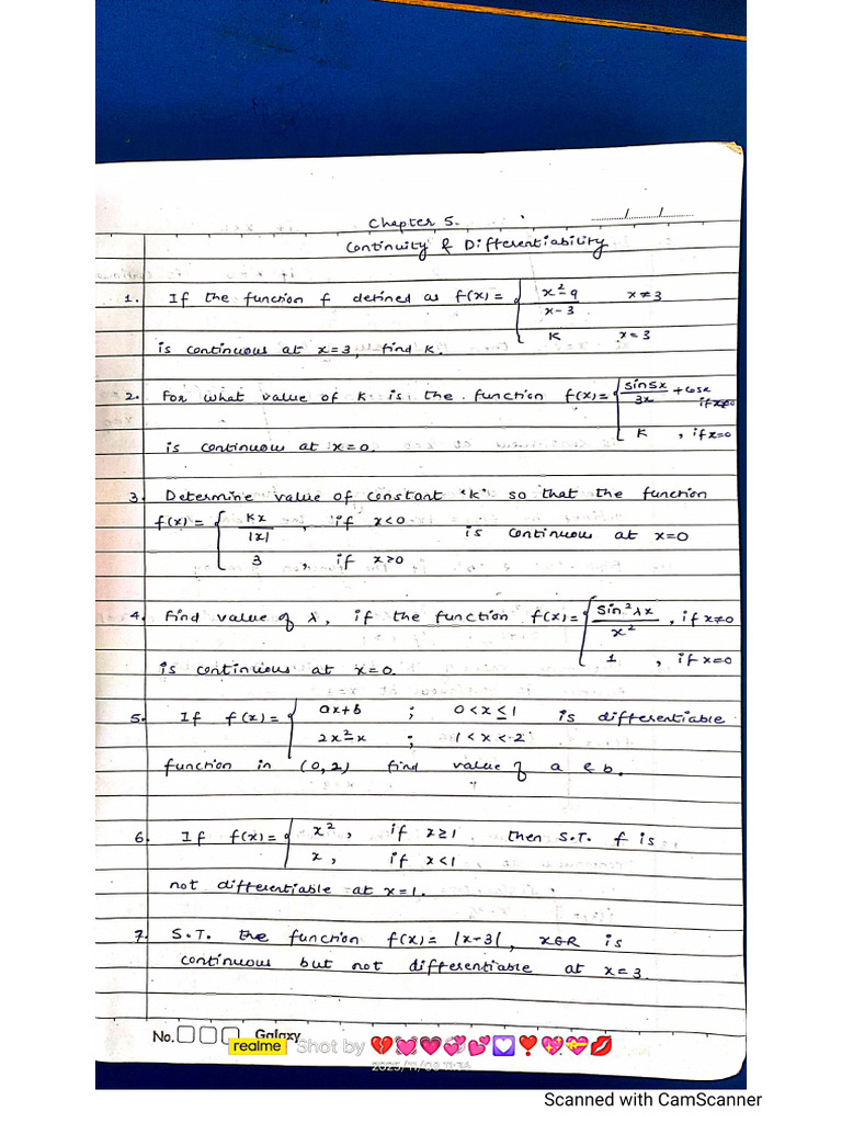 Continuity and Differentiability Worksheet | PDF