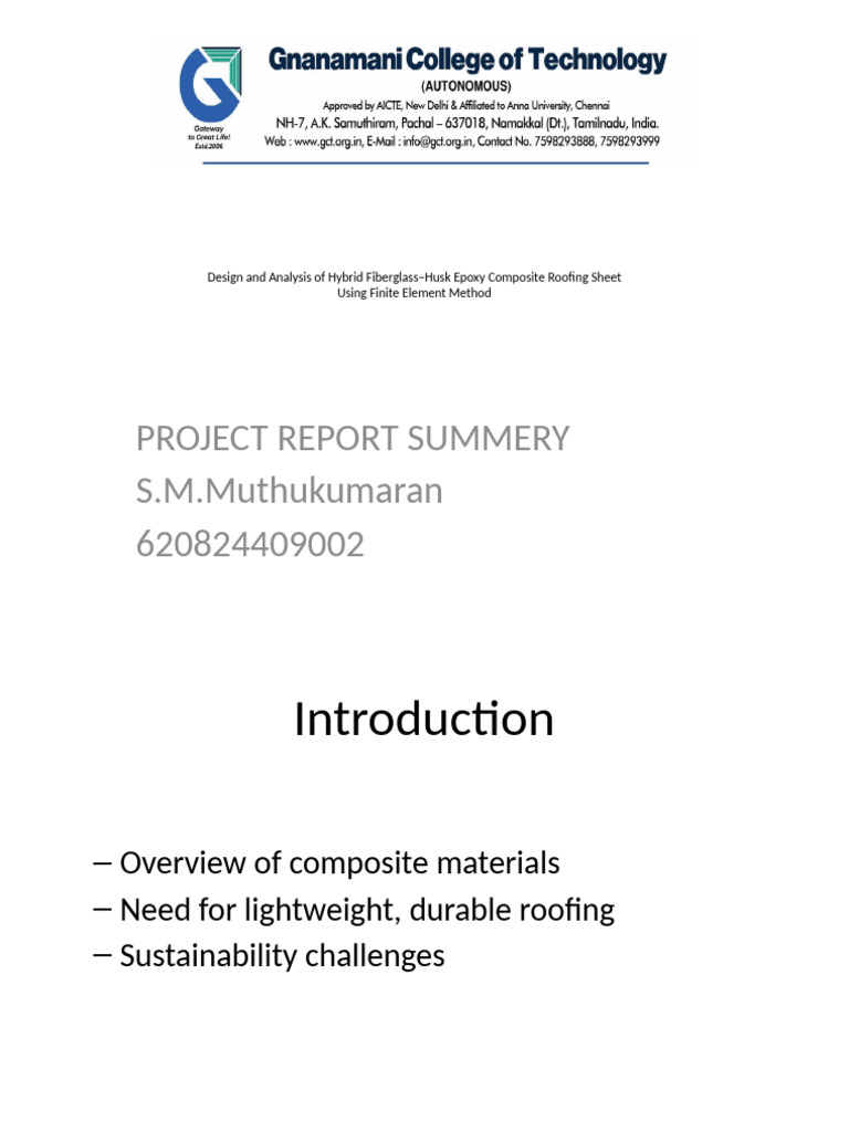 Hybrid Fiberglass-Husk Roofing Analysis | PDF