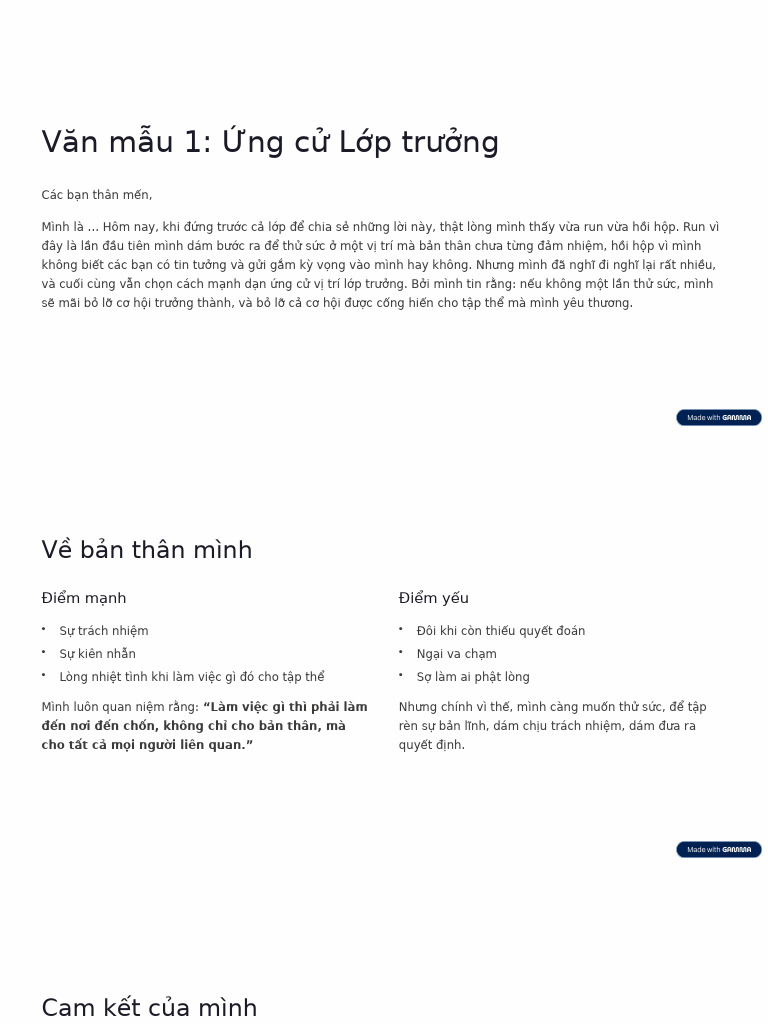 Van Mau 1 Ung Cu Lop Truong | PDF