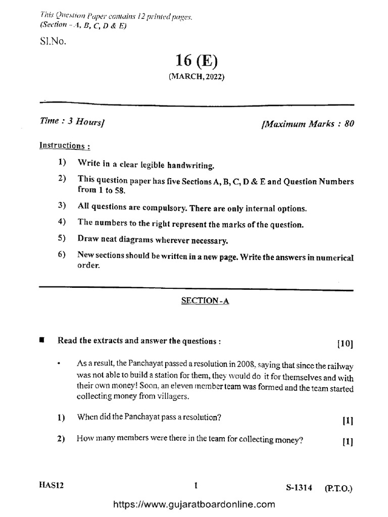 Gseb Class 10 English Second Language 16 e Mar 2022 | PDF