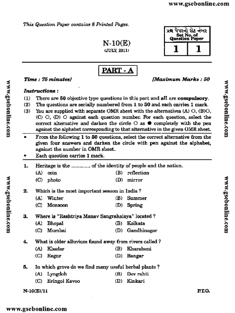 Gseb Class 10 Social Science N 10 e Jul 2011 | PDF