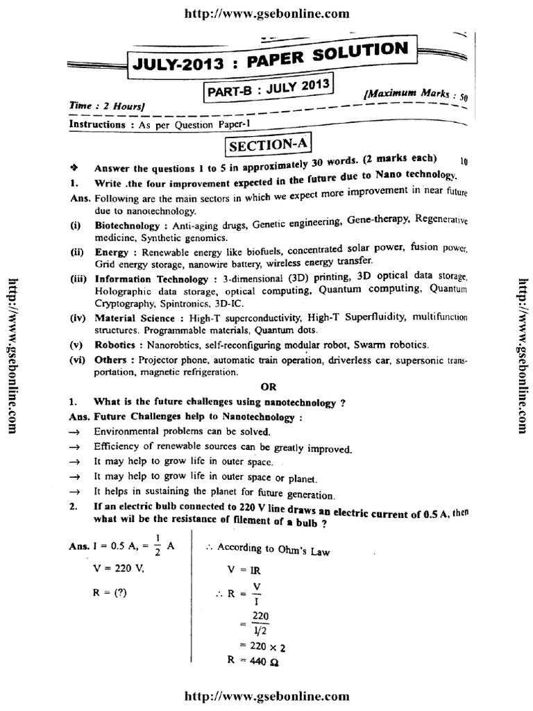 Gseb Class 10 Solutions Part 2 Science and Technology Jul 2013 | PDF