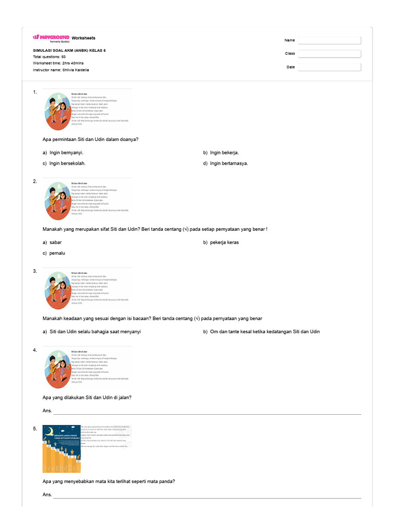Simulasi Soal AKM Kelas 5 SD | PDF