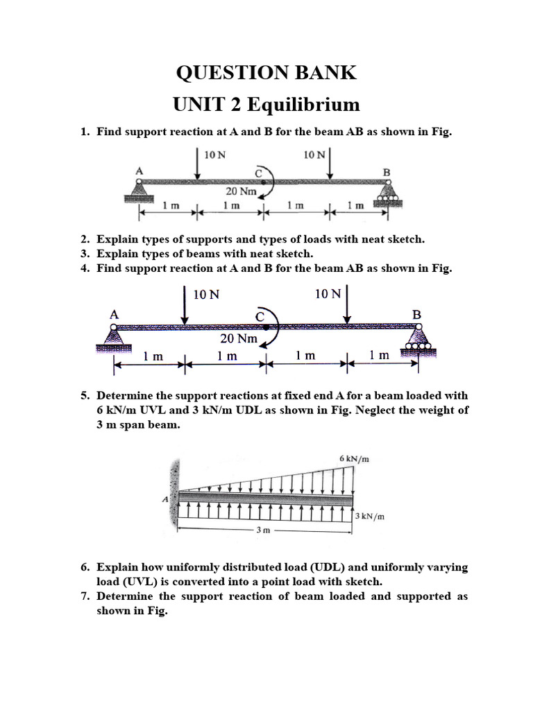 Engineering Mechanics Question Bank_ UNIT 2 | PDF | Beam (Structure) | Force