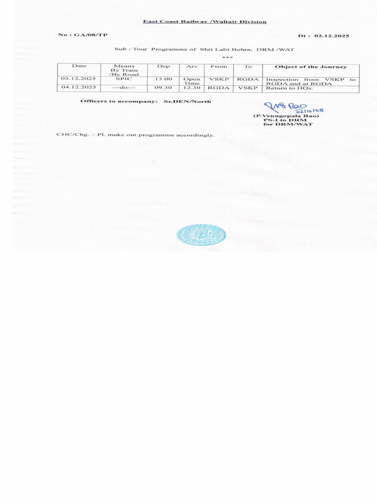 DRM Tour Programme To RGDA | PDF