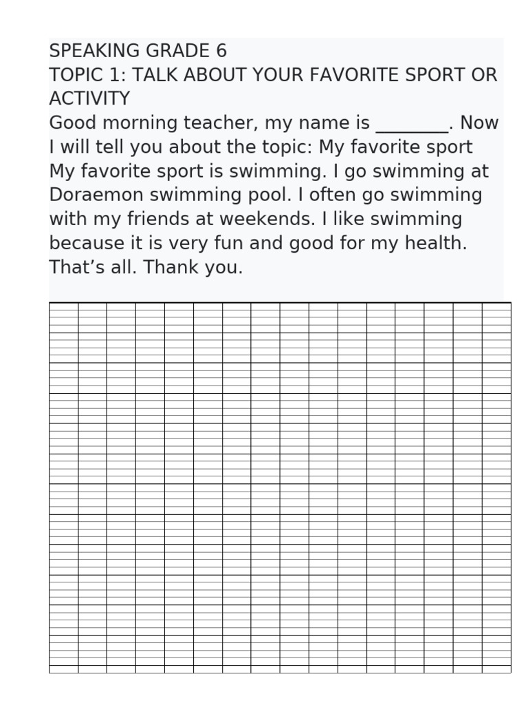Grade 6 Speaking Topics: Sports & Future House | PDF