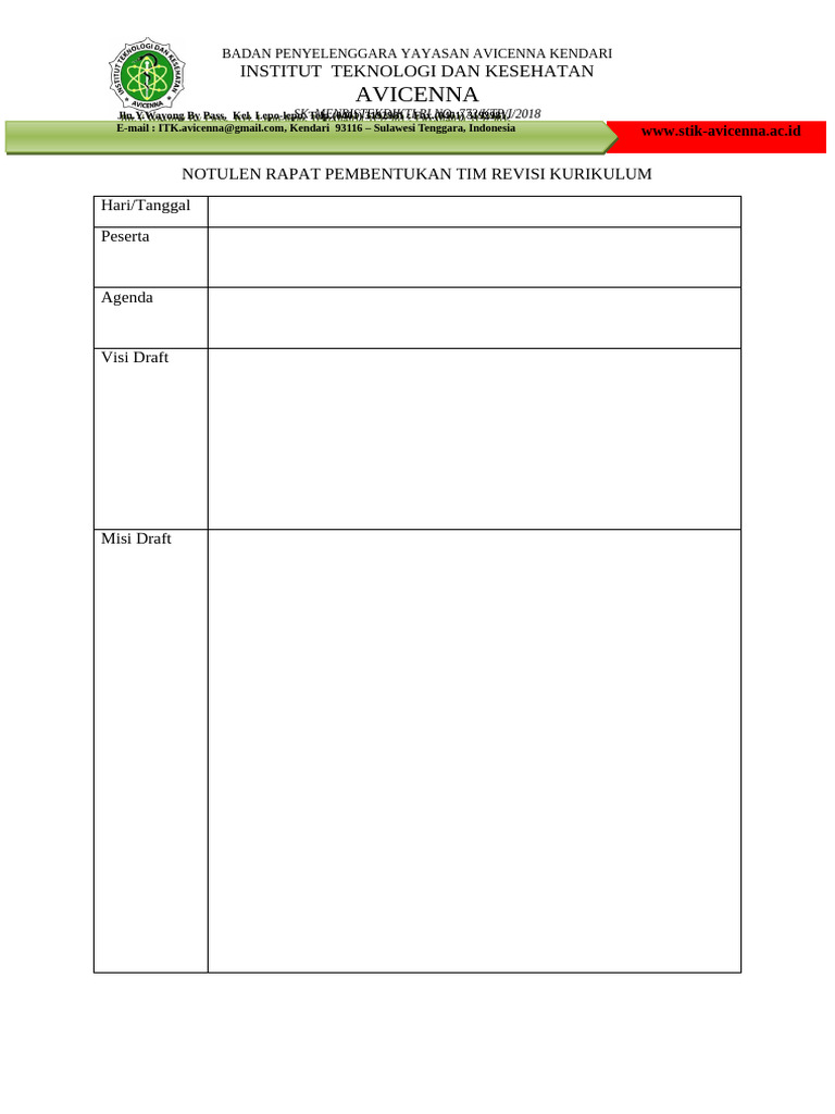 Notulen Rapat Revisi Kurikulum Avicenna | PDF
