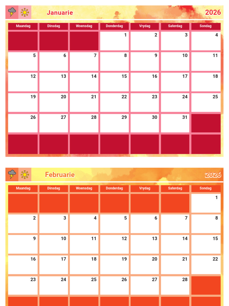 2026 Maandelikse Kalender Ver 3 | PDF