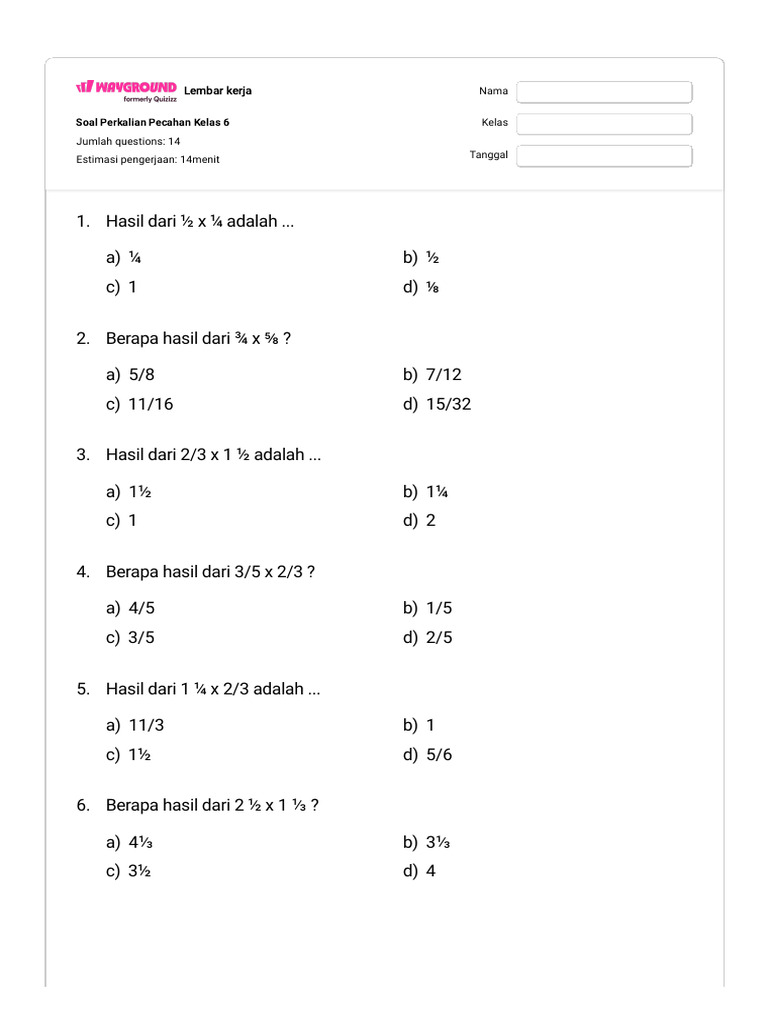 Soal Perkalian Pecahan Kelas 6 | PDF