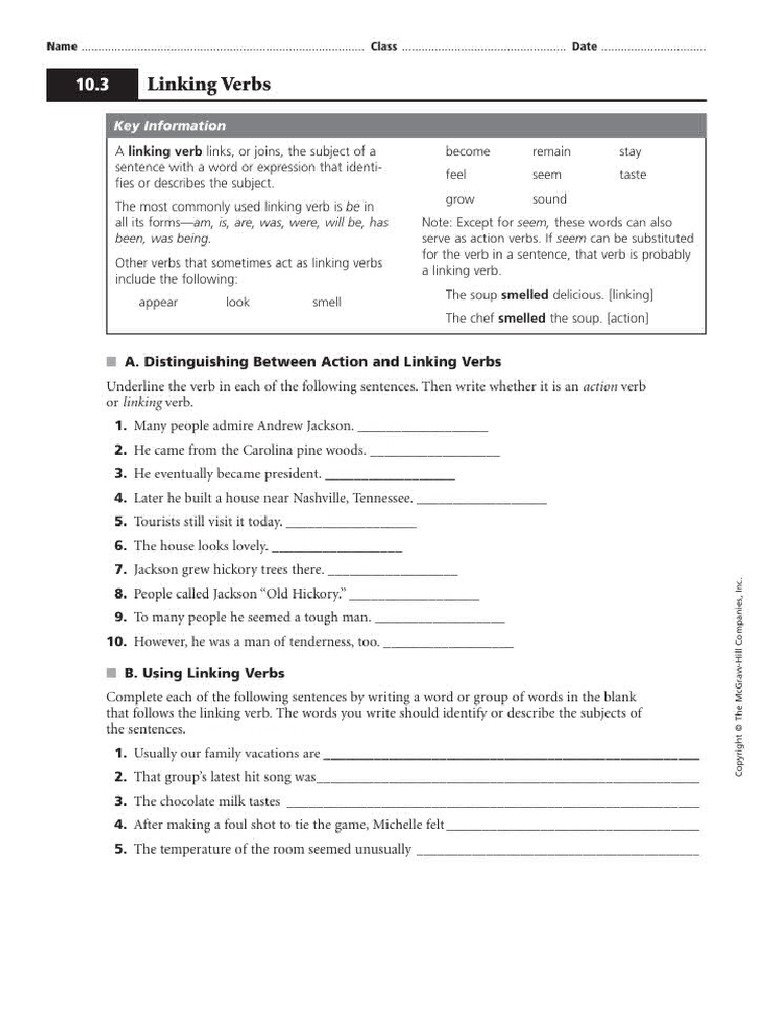 Linking Verbs | PDF
