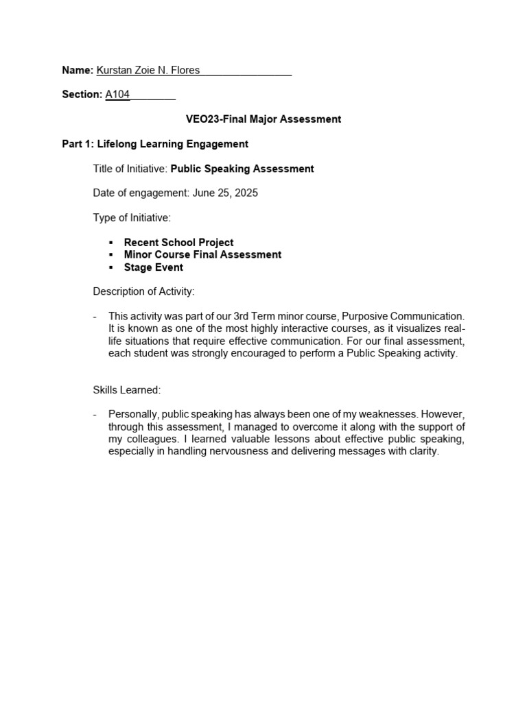 Public Speaking Assessment Insights | PDF