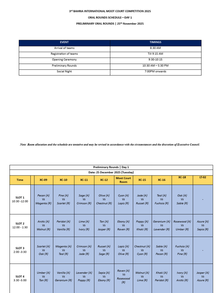 Competition Schedule (3rd BIMCC) Matchups | PDF | Color