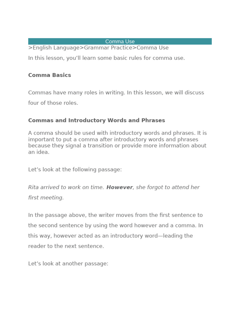Comma Use | PDF | Comma | Phrase