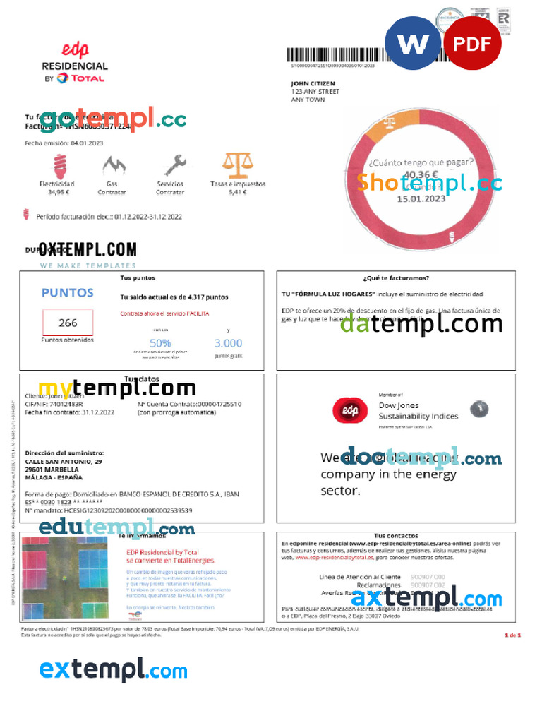 Doctempl - Spain EDP Utility Bill Word and PDF Template (1) | PDF