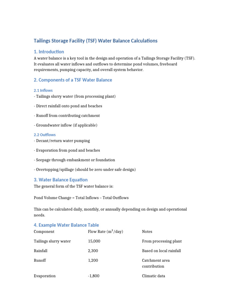 TSF Water Balance Calculation Guide | PDF