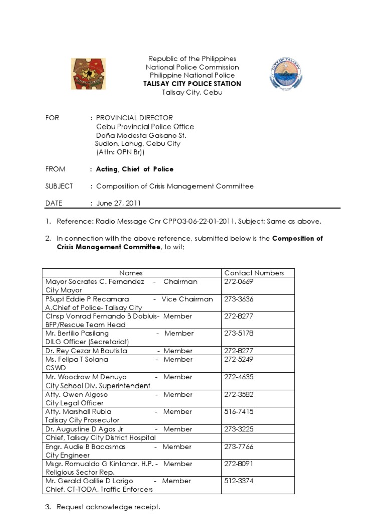 Crisis Management Committee | PDF | Emergency Services | Legal Action