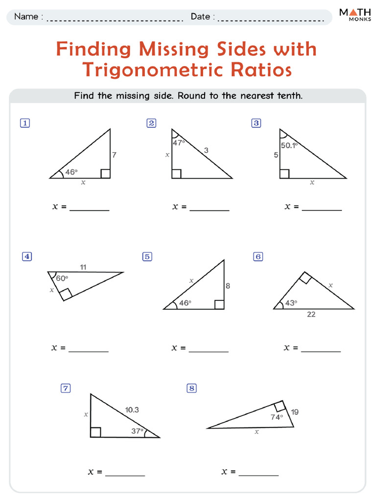 Finding Missing Sides With Trig Ratios Worksheet With Answers | PDF