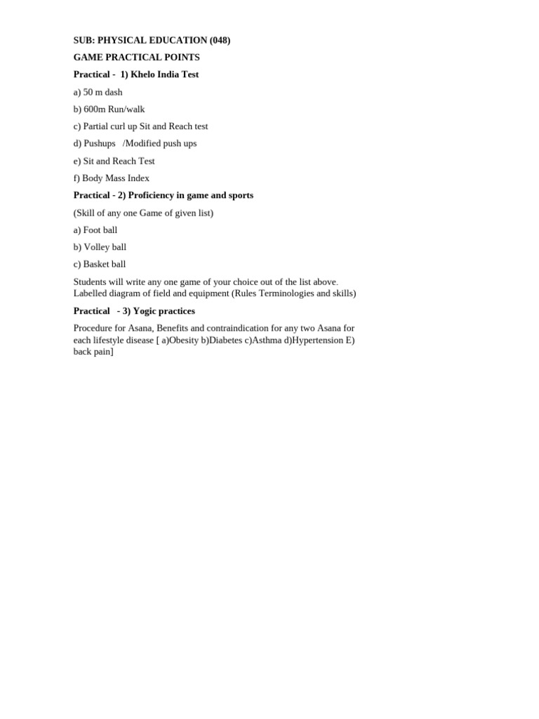 Physical Education Practical (Details) (1) | PDF