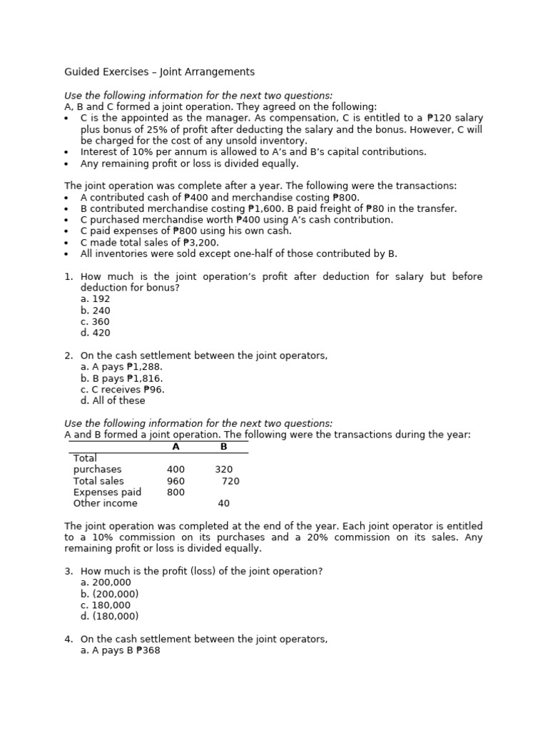 Joint Operation Profit and Settlement Analysis | PDF | Debits And ...