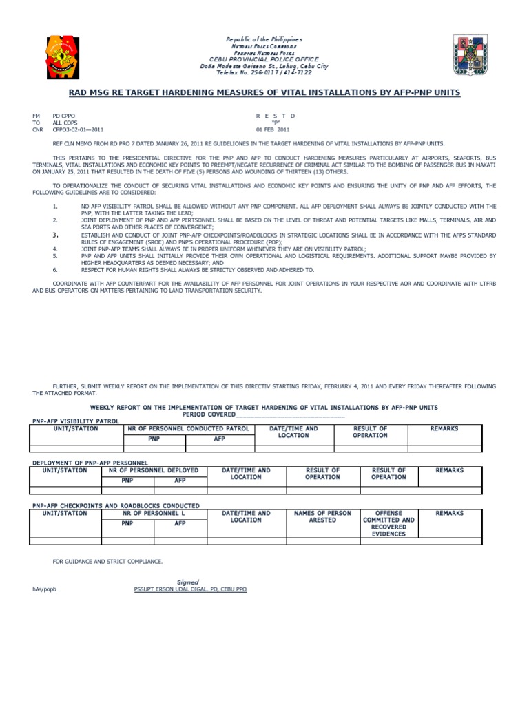 Guidelines in The Target Hardening of Vital Installations by AFP-PNP ...