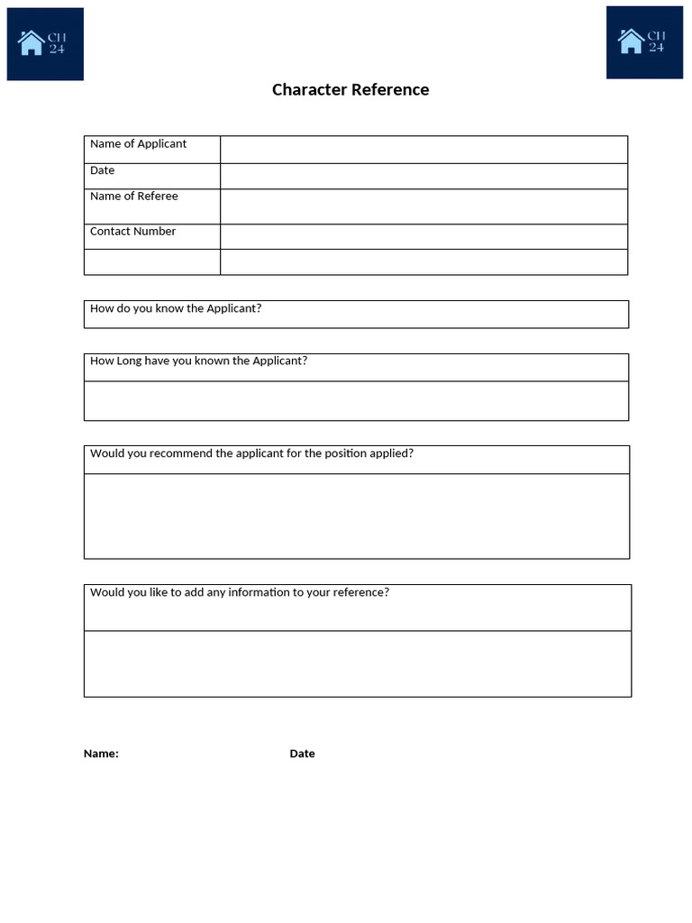 Character Reference Template | PDF
