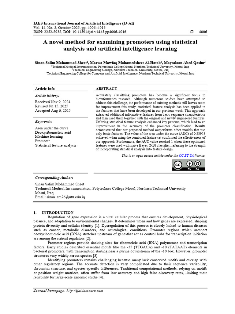 A novel method for examining promoters using statistical analysis and ...