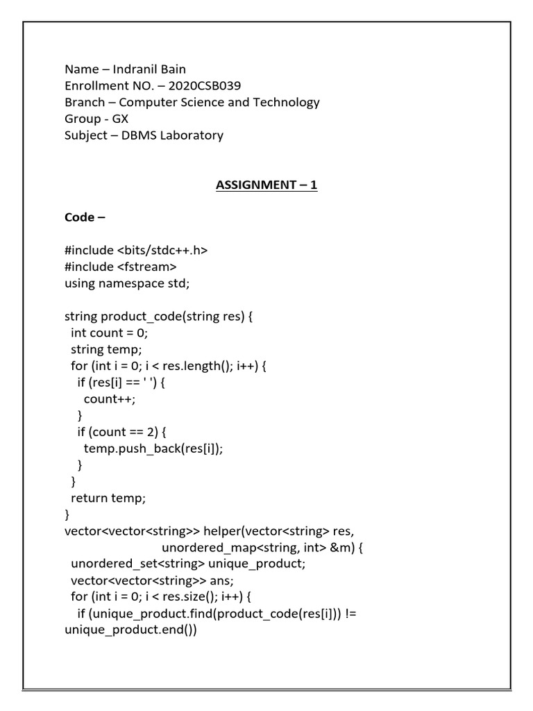 DBMS - Assignment1 | PDF | Computer Programming | C++