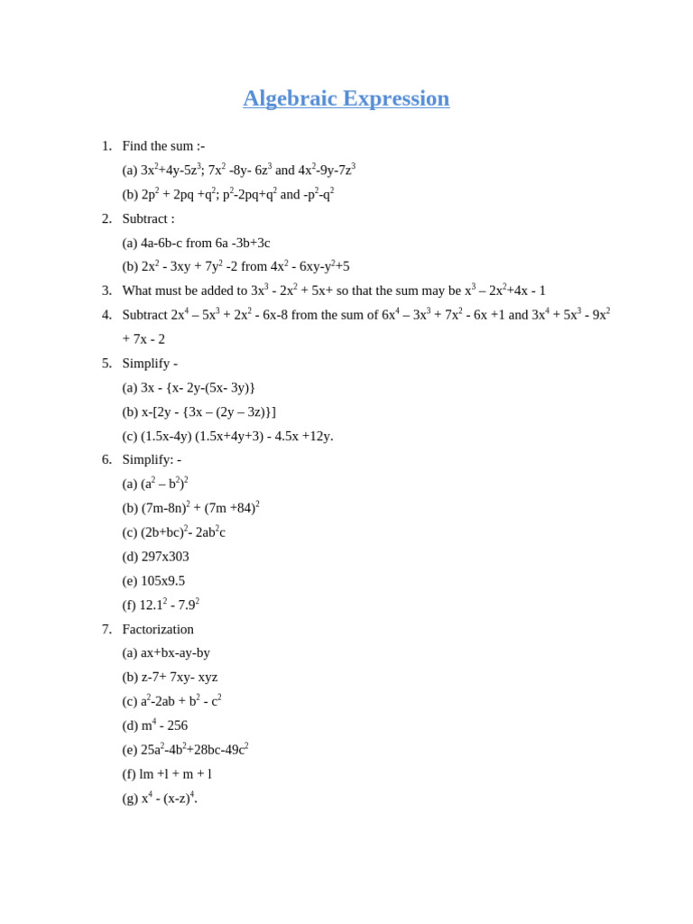 Algebraic Expression | PDF