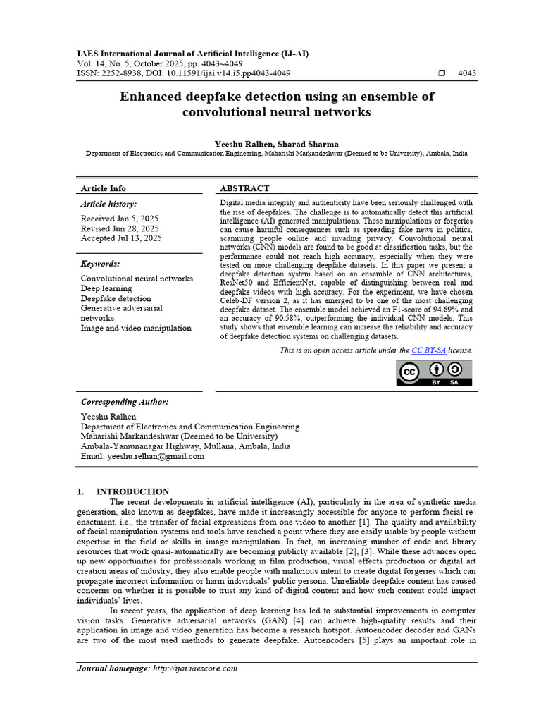 Enhanced Deepfake Detection Using An Ensemble of Convolutional Neural ...