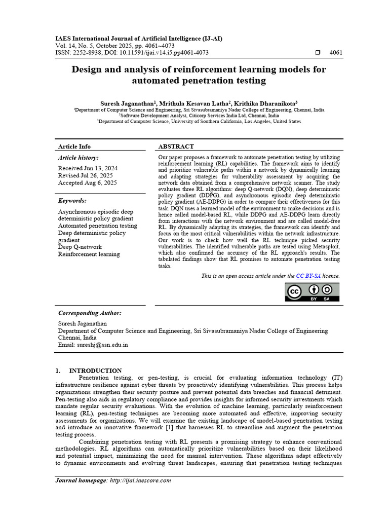 Design and Analysis of Reinforcement Learning Models For Automated ...