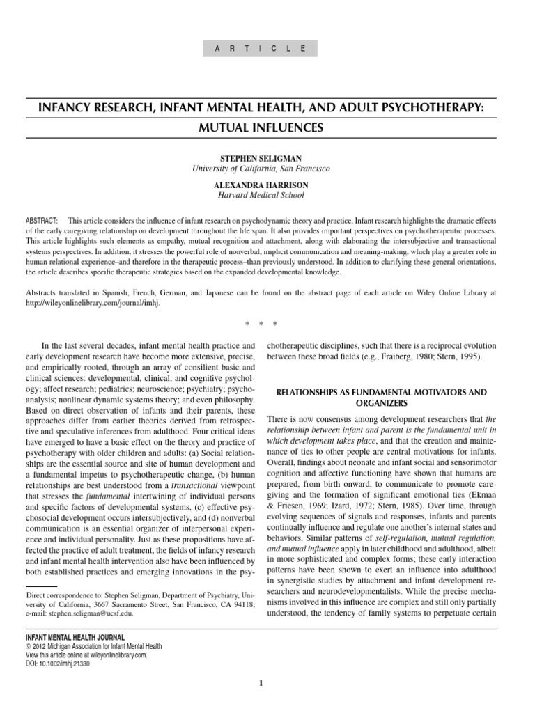 Infancy Research Infant Mental Health An | PDF | Psychotherapy ...