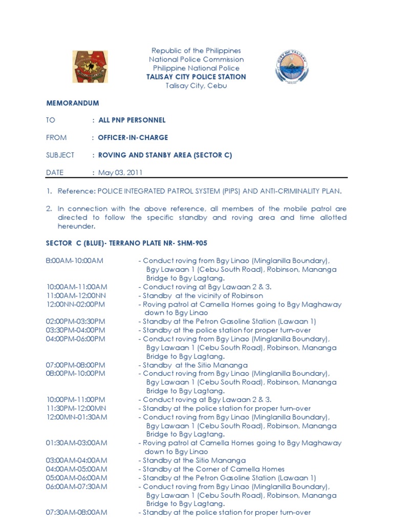 Roving and Standby Area Instructions | PDF | Inspector | National Security