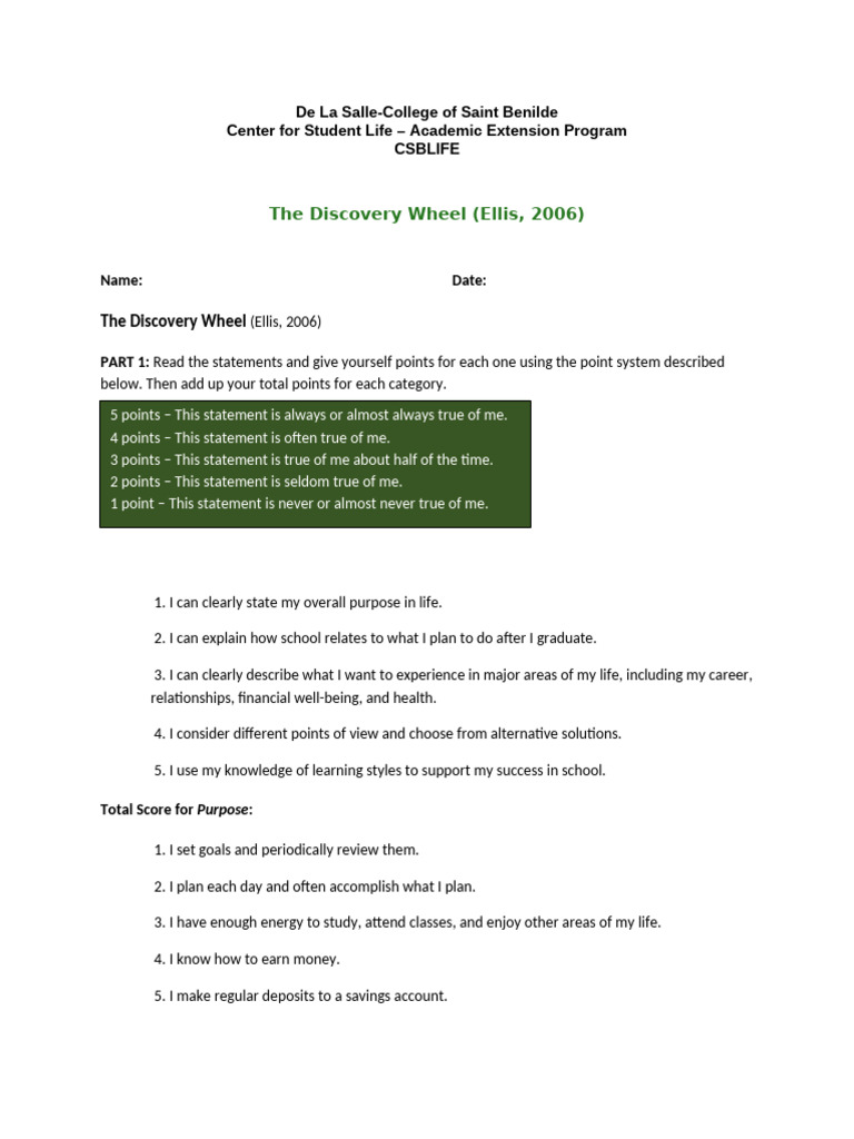 CSBLIFE Discovery Wheel by Ellis | PDF | Psychological Concepts ...