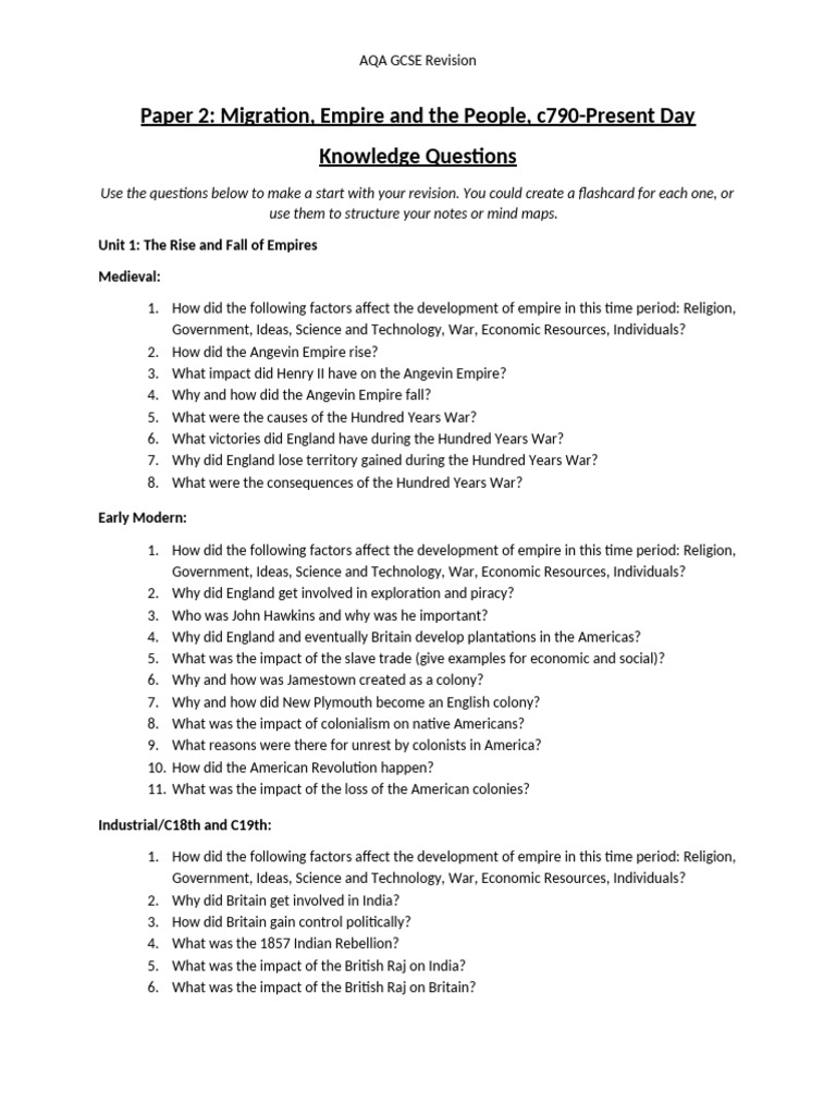 AQA GCSE Migration & Empire Revision Guide | PDF